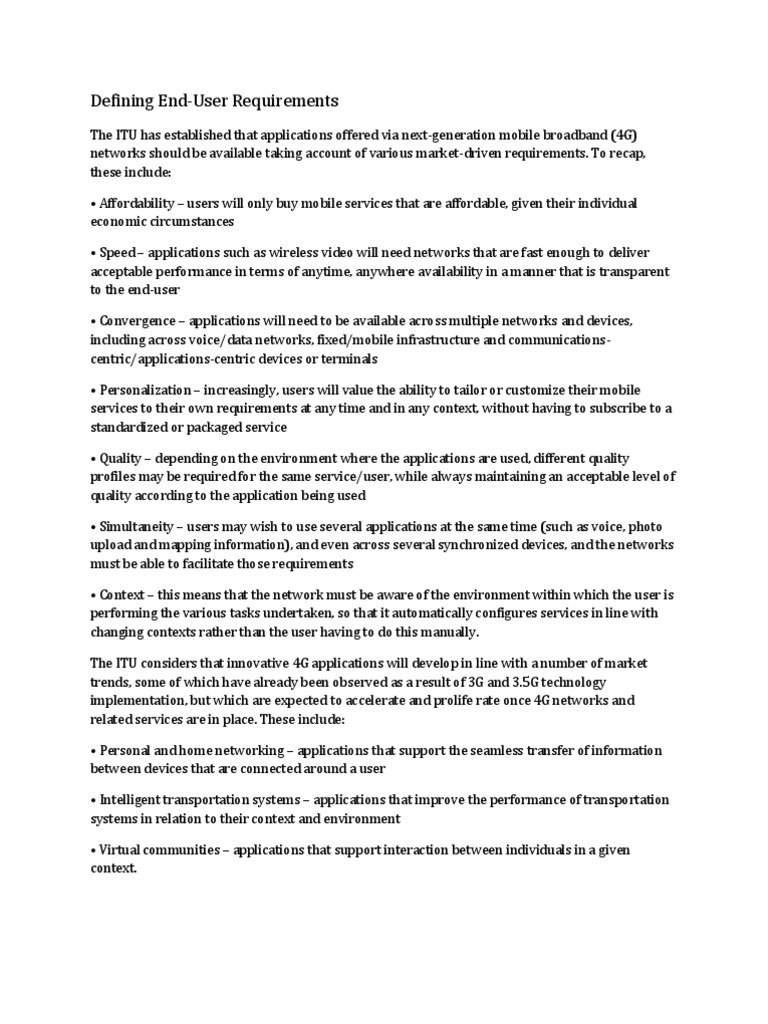 Defining End-User Requirements | PDF | Lte (Telecommunication ...