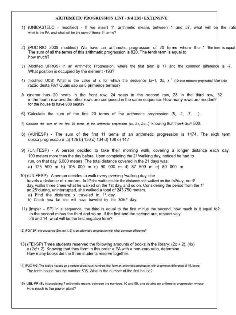 Arithmetic Progression Problems and Solutions | PDF | Arithmetic ...