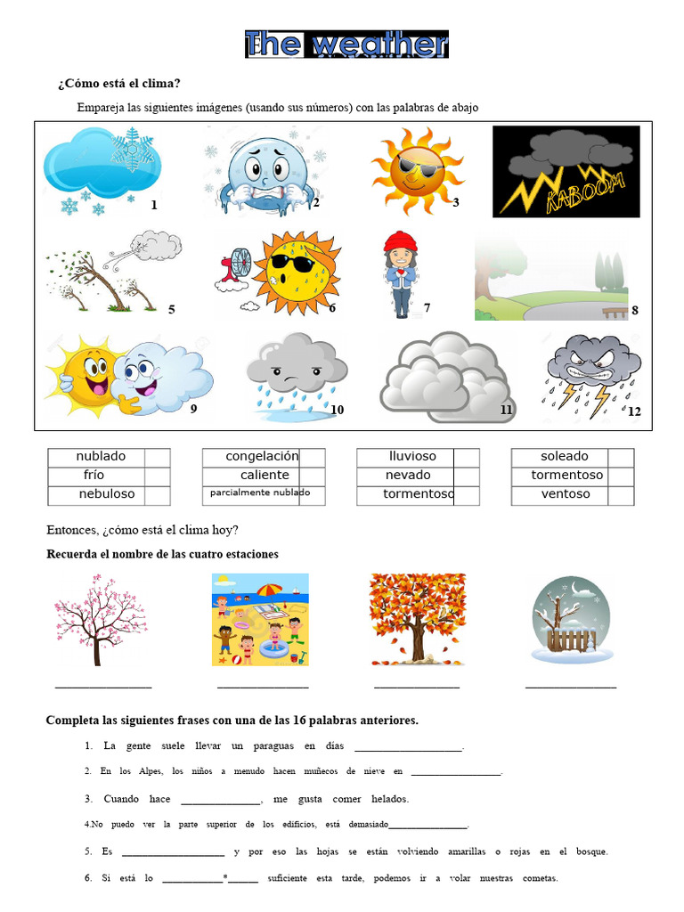 Clima: Imágenes y Ejercicios de Vocabulario | PDF