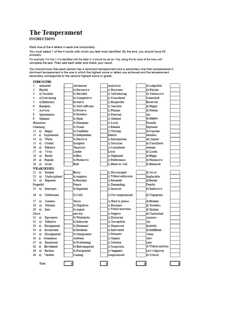 Temperament Assessment Test Guide | PDF | Temperament | Scientific Theories