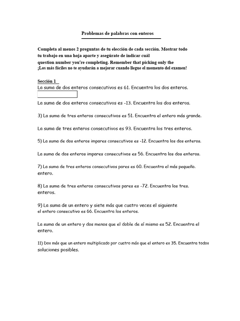 Problemas de Palabras con Enteros y Más | PDF