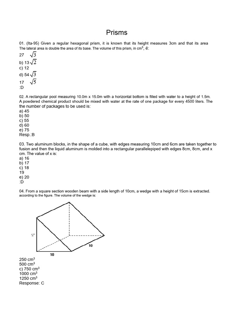 Volume and Area Calculations for Prisms and Pyramids | PDF | Volume | Area