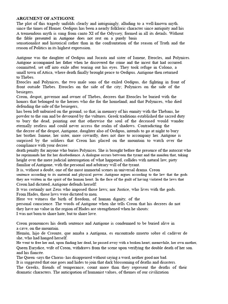 ARGUMENT OF ANTIGONE | PDF | Oedipus | Theban Mythology