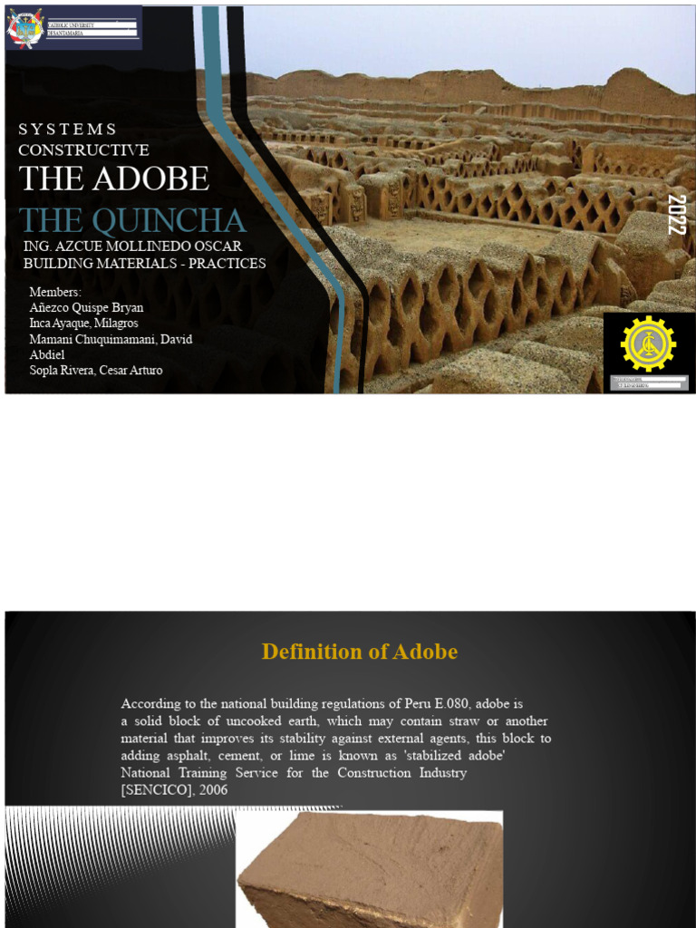 Adobe and Quincha (Slides) | PDF | Cement | Building Materials