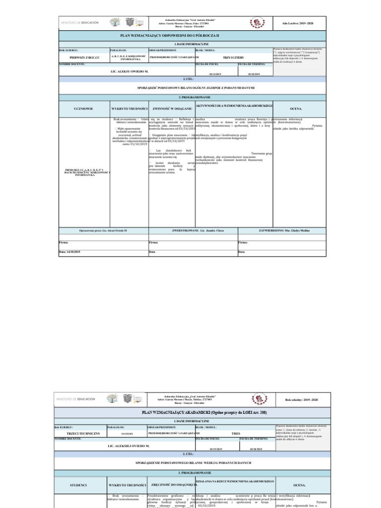 Plan Wzmocnienia Akademickiego Moris-2019 | PDF