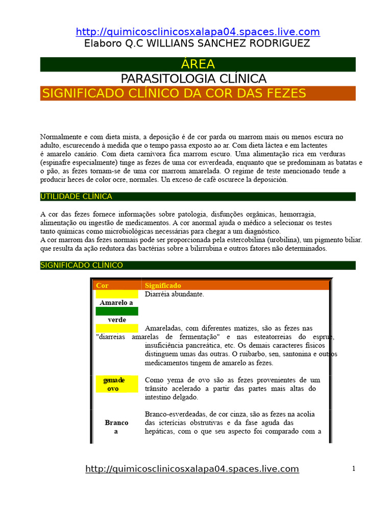 Significado Clínico da Cor das Fezes | PDF | Bile | Cor