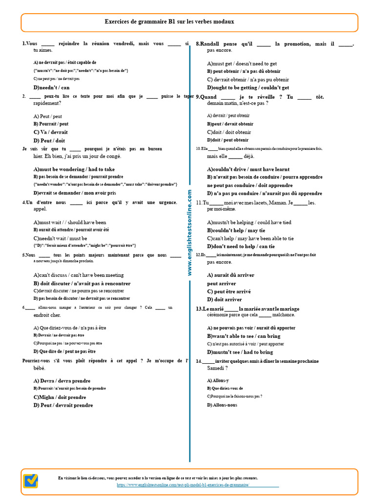 Exercices B1 sur les verbes modaux | PDF | Verbe