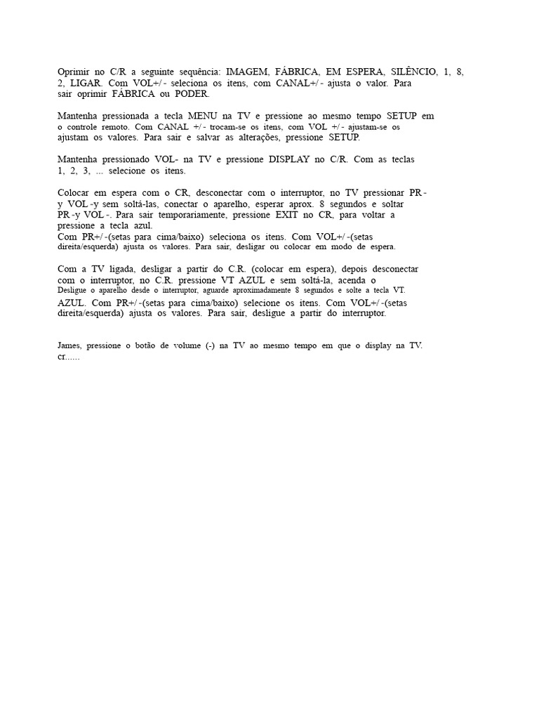 Modo Serviço JAMES TVJA | PDF