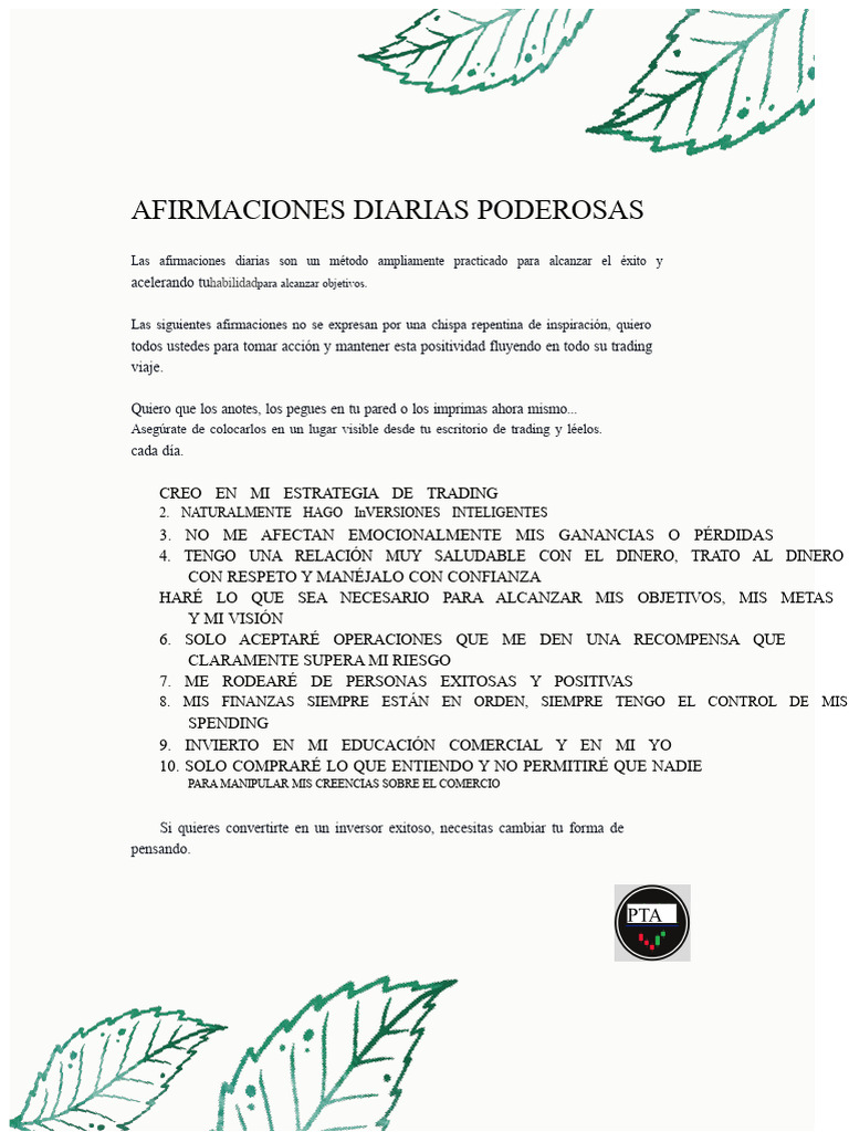 Afirmaciones Diarias para Traders Exitosos | PDF