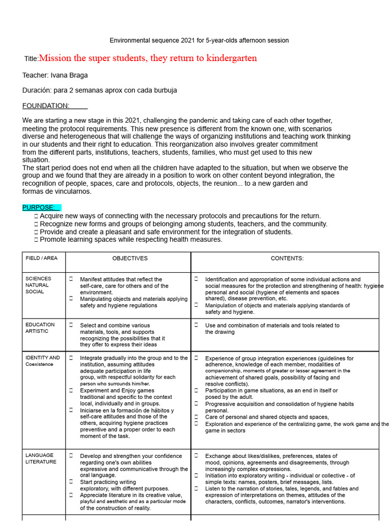 Setting Sequence 2021 For 5-Year-Olds Afternoon Shift | PDF ...
