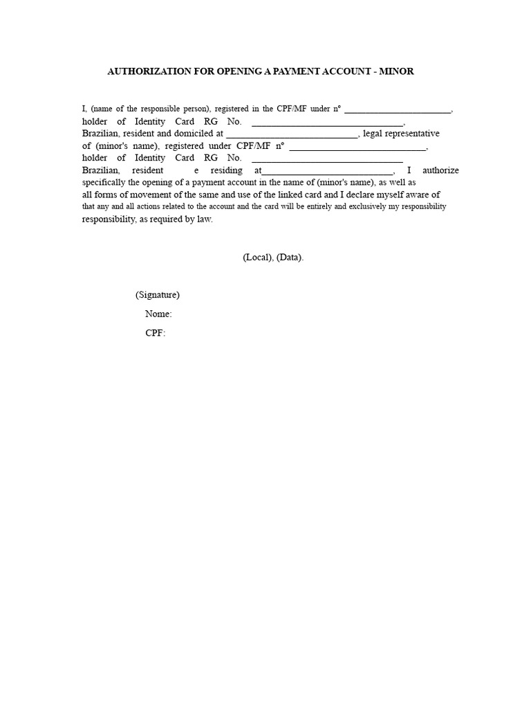 Authorization for Minor Payment Account | PDF