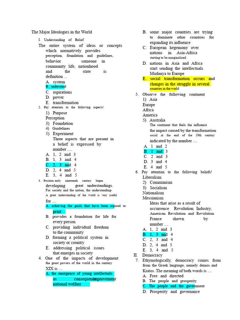 Multiple Choice Questions On Major Philosophies in The World | PDF ...