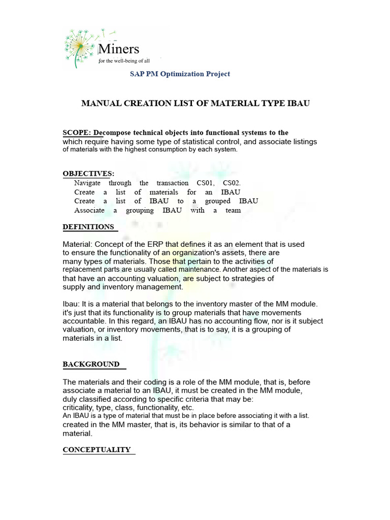 SAP PM IBAU Material Management Guide | PDF | Inventory | System