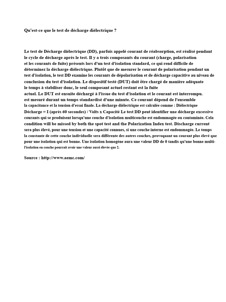 Test de décharge diélectrique expliqué | PDF