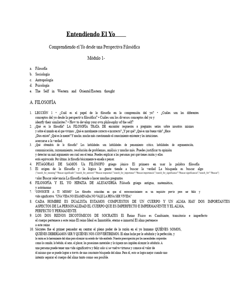 Filosofía del Yo: Perspectivas Clásicas | PDF | Platón | Alma