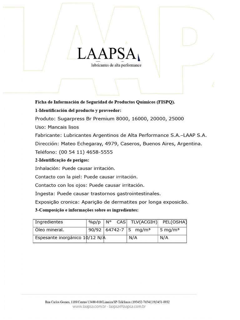 Aceite Lubricante Laapsa BR Premi - LAAPSA | PDF | Carbón | Agua