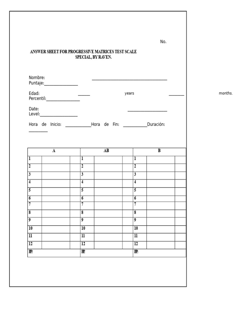 Raven Answer Sheet | PDF
