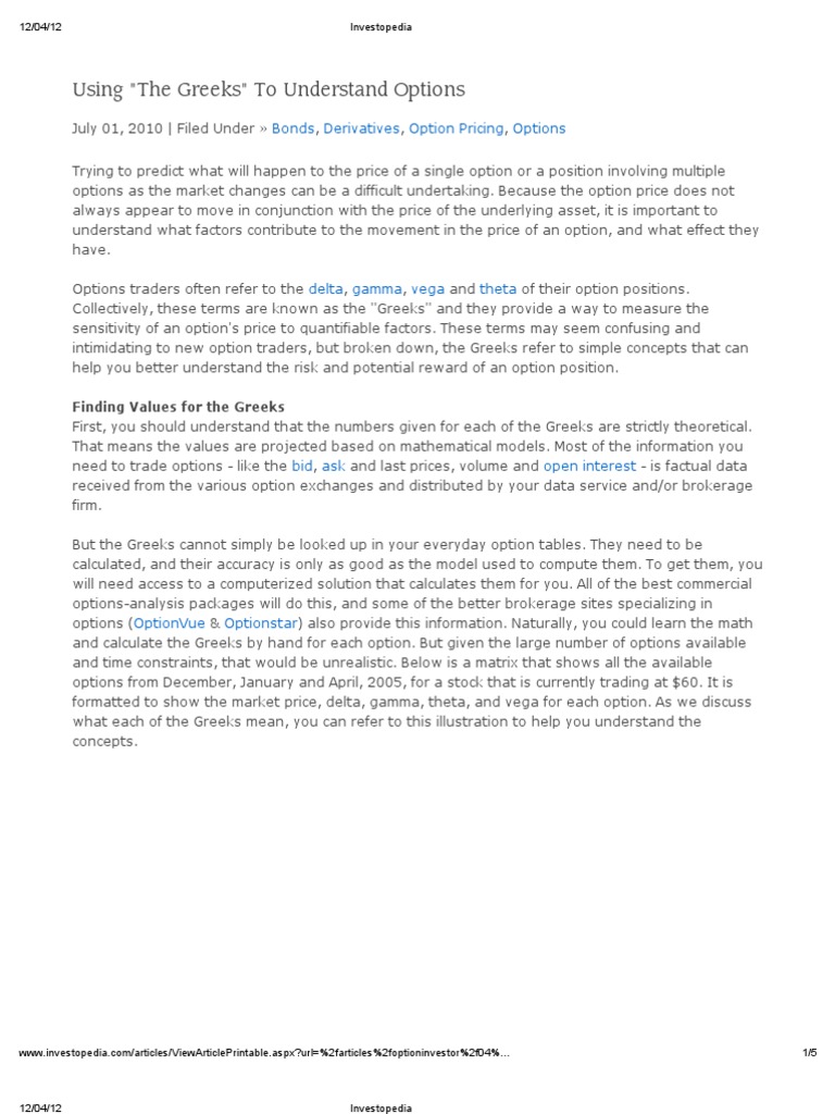 Understanding Options Greeks | PDF | Greeks (Finance) | Moneyness