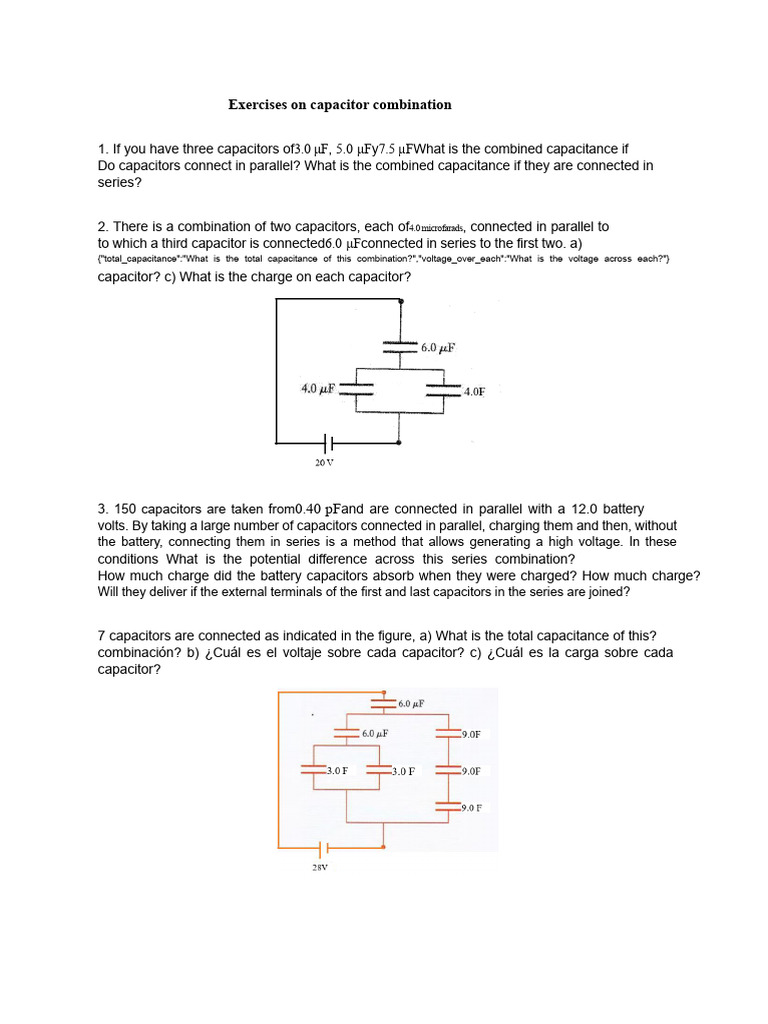 Exercises On Capacitor Combination | PDF