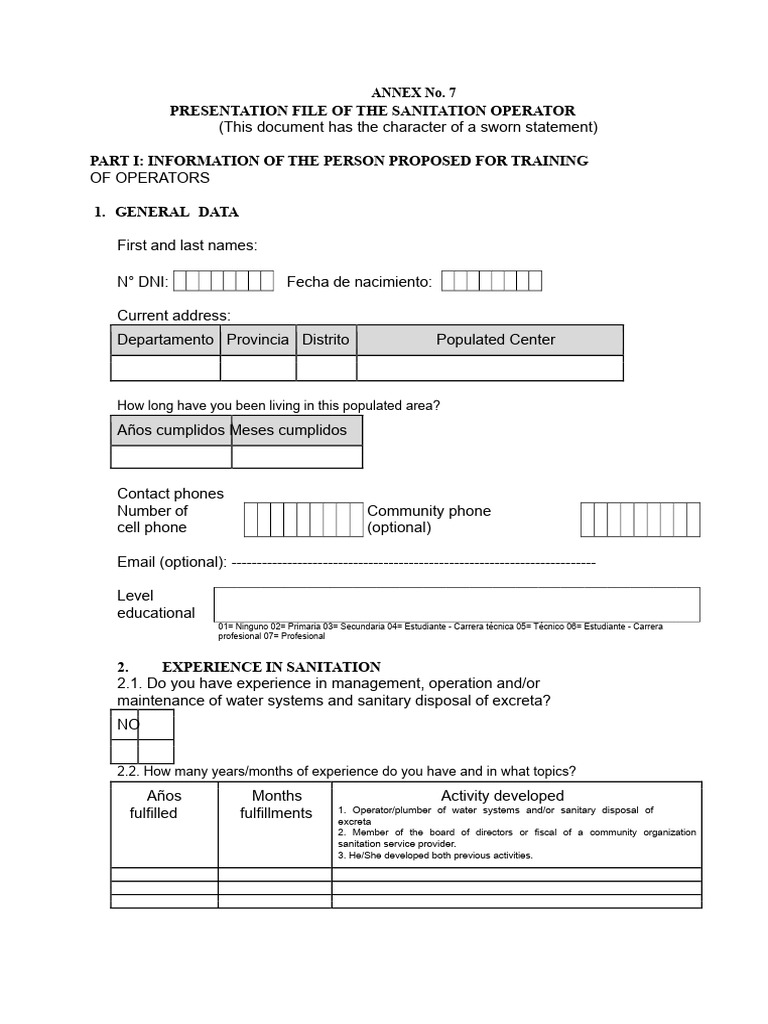 4.1.1 Operator Presentation Sheet for Sanitation (1) | PDF | Authentication