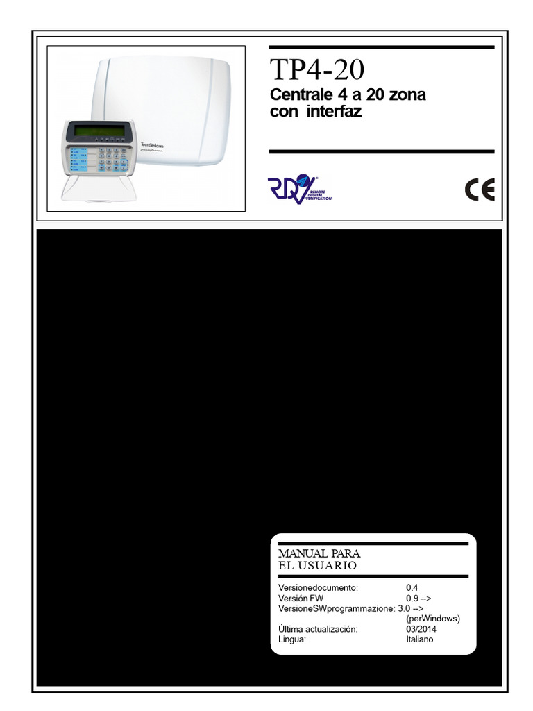 Manual de Usuario Centrale TP4-20 | PDF | Alarma de seguridad | Control ...