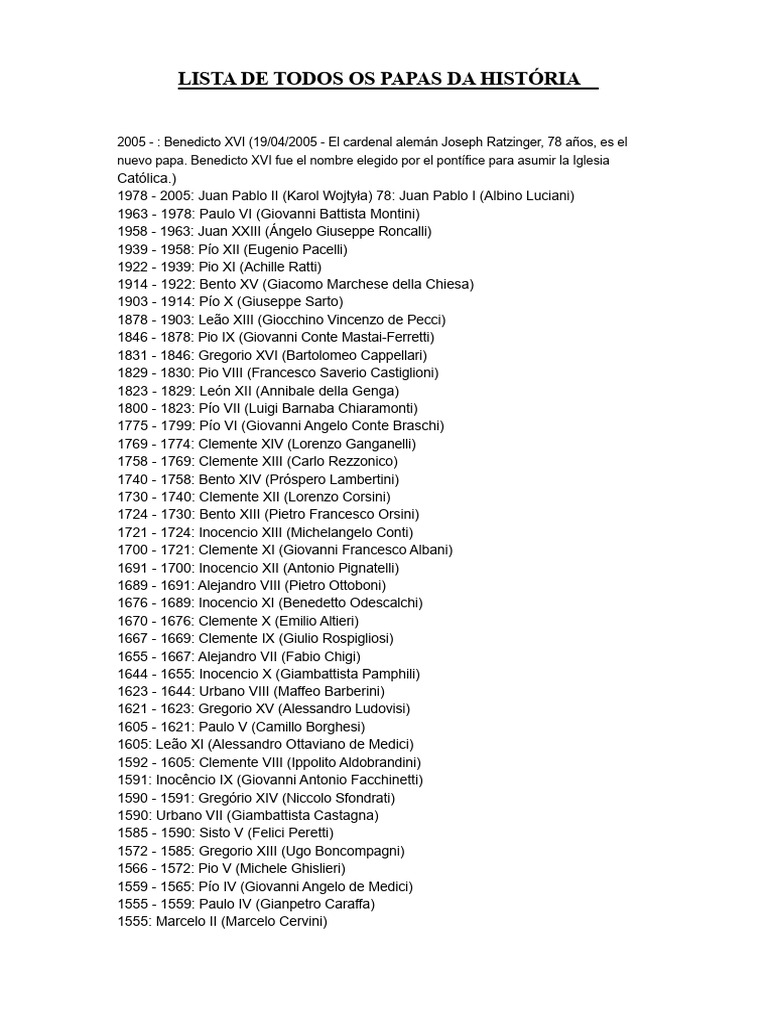 Lista Completa de Papas a lo Largo de la Historia | PDF | Iglesia ...
