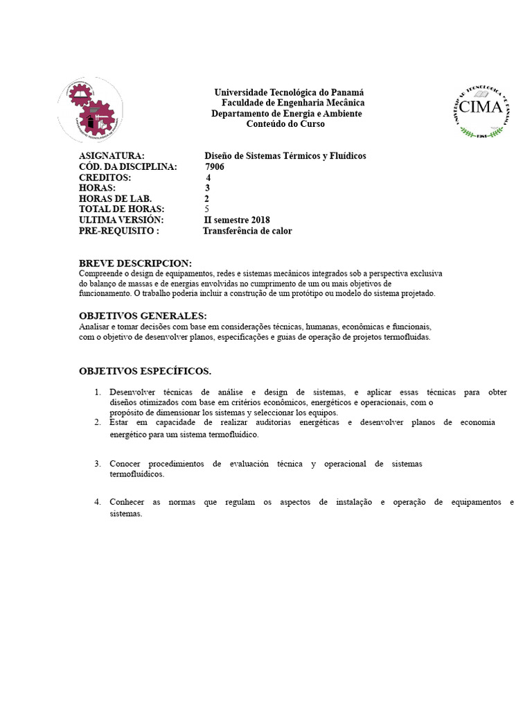 7906 Projeto de Sistemas Térmicos e Fluídicos (5_8_2018).docx | PDF ...