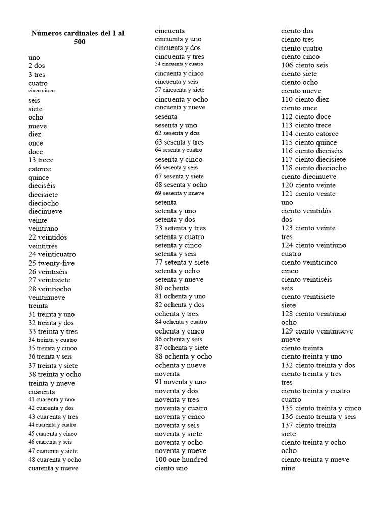 Números cardinales del 1 al 500 | PDF