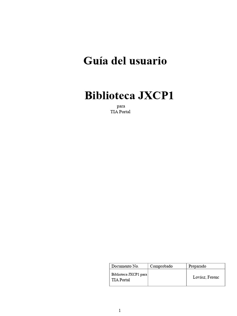 Guía Del Usuario de La Biblioteca JXCP1 para TIA Portal | PDF ...