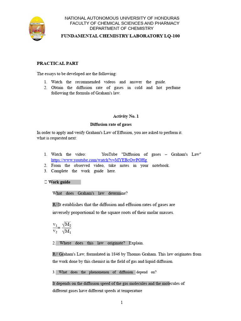 Practical part of Graham's Law of Effusion | PDF | Gases | Diffusion