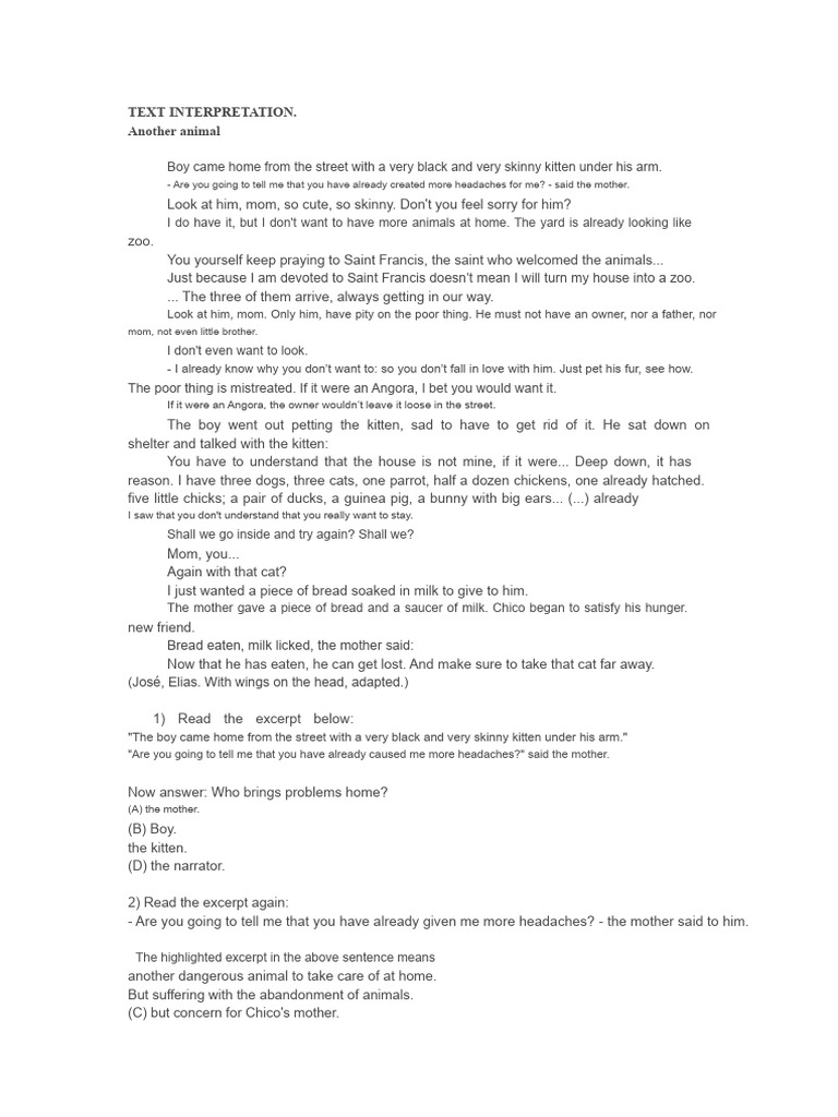 Text Interpretation Exercises | PDF