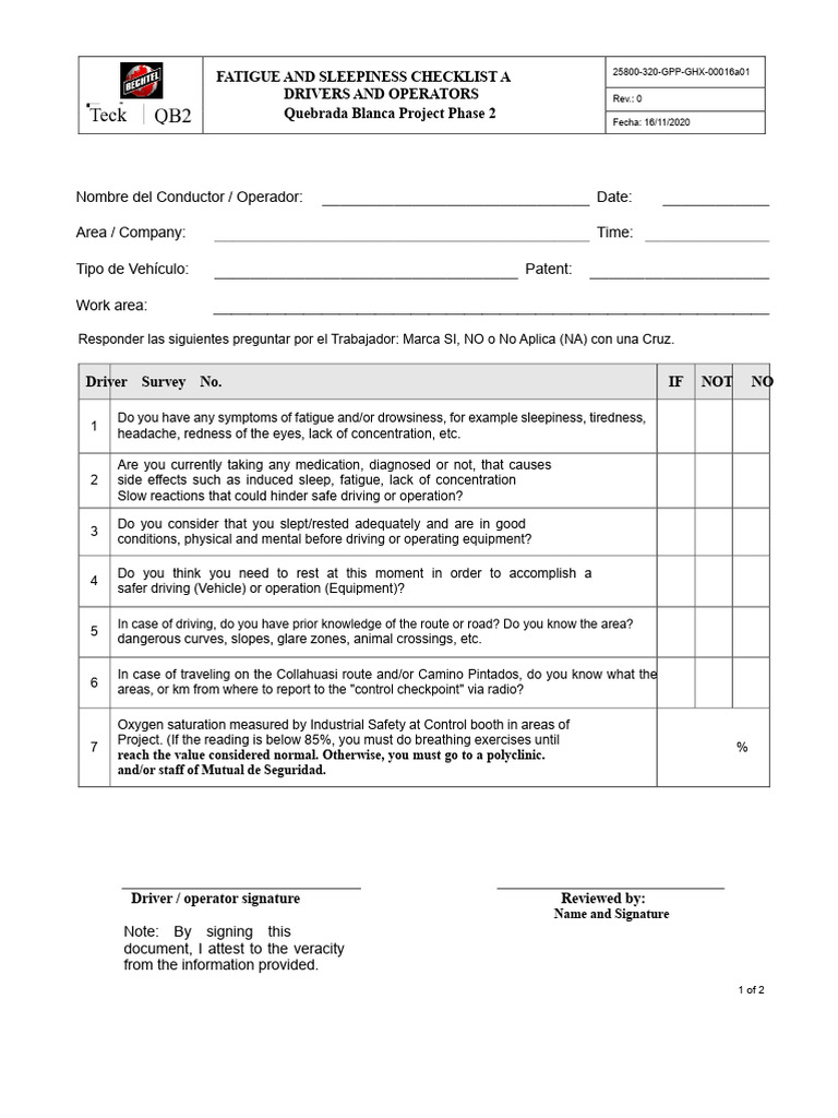 Fatigue and Drowsiness Checklist | PDF | Diseases And Disorders ...