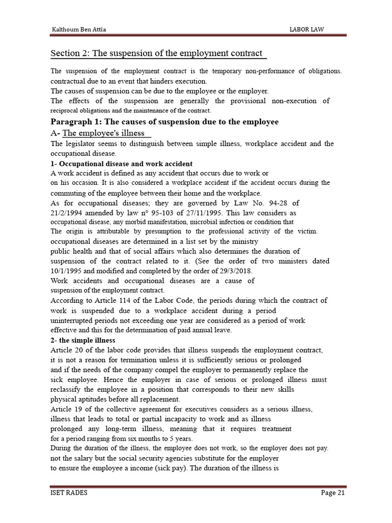 Chapter 3 the suspension of the employment contract | PDF | Employment ...