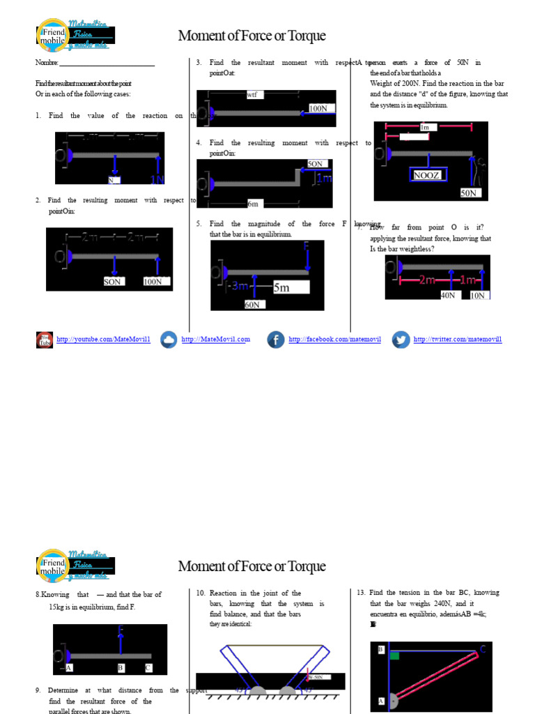 Moment of Force or Torque Proposed Exercises PDF | PDF | Force | Torque