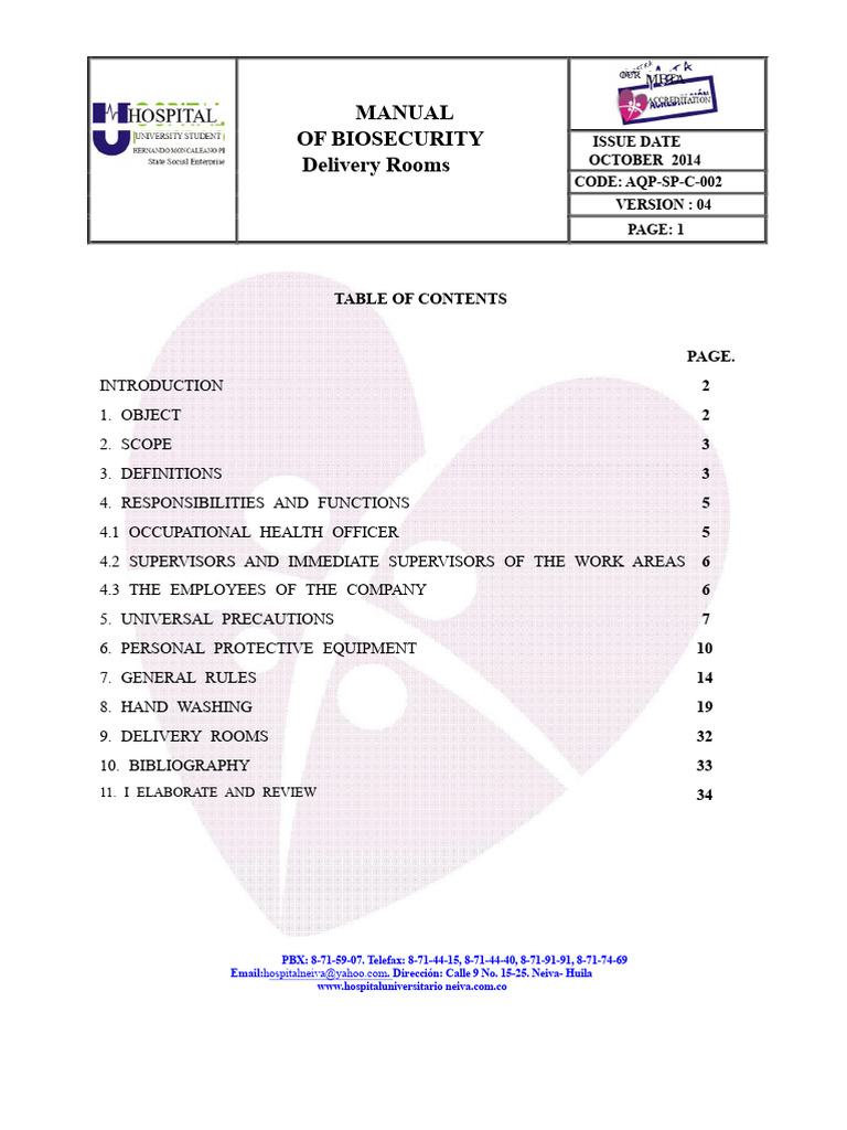 Biosecurity Standards For Delivery Rooms | PDF | Medical Specialties