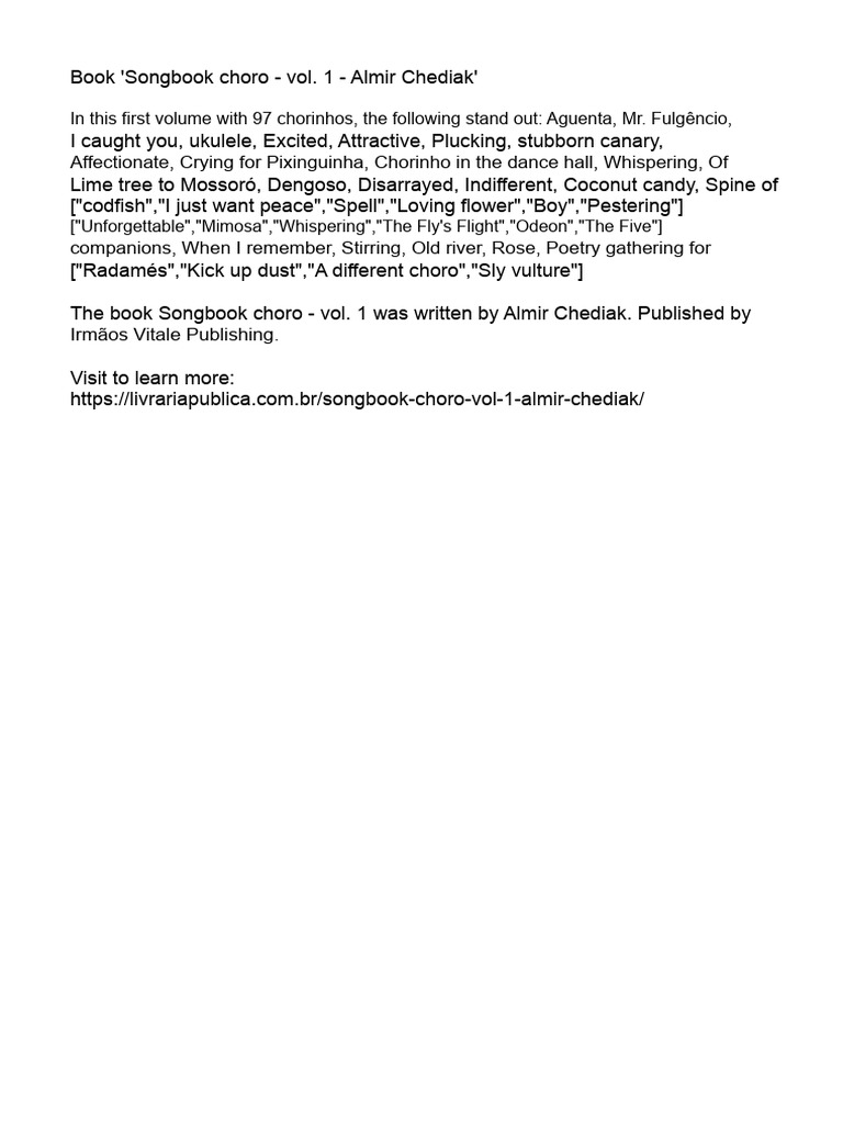 Choro Songbook Vol. 1 by Almir Chediak | PDF