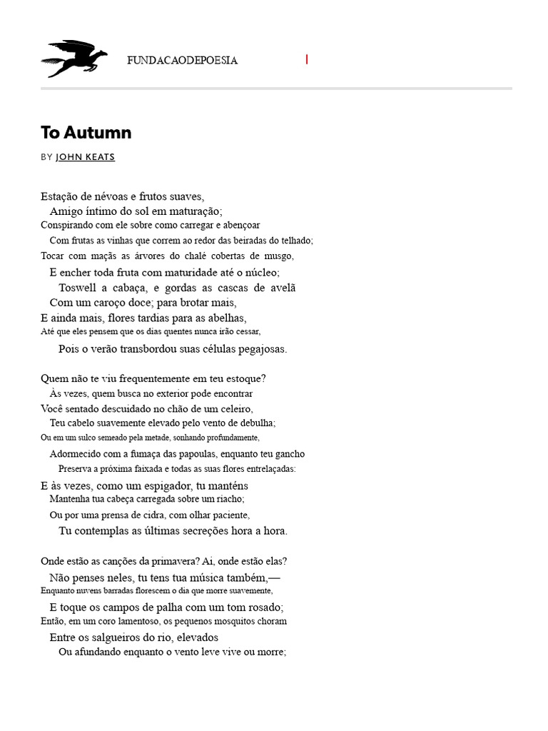 A Outono por John Keats _ Fundação da Poesia | PDF