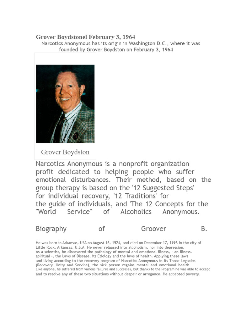 Grover Boydston: Founder of NA | PDF