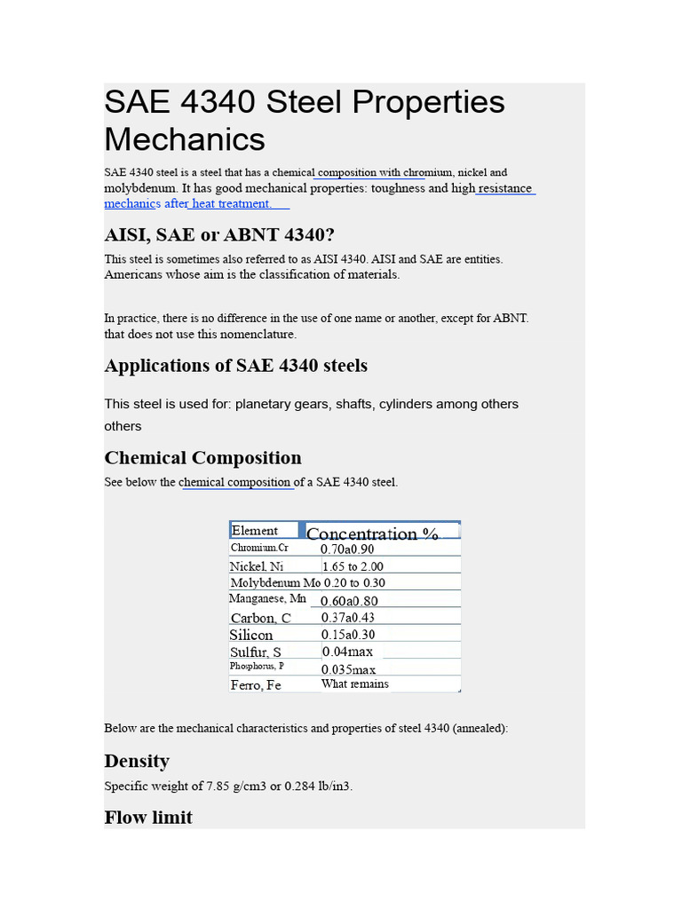 SAE 4340 Steel: Properties & Applications | PDF | Strength Of Materials ...