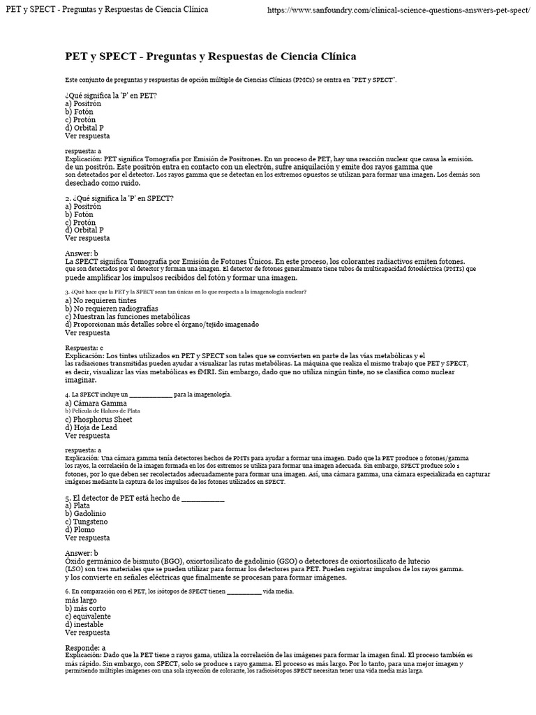PET y SPECT - Preguntas y Respuestas de Ciencia Clínica | PDF ...