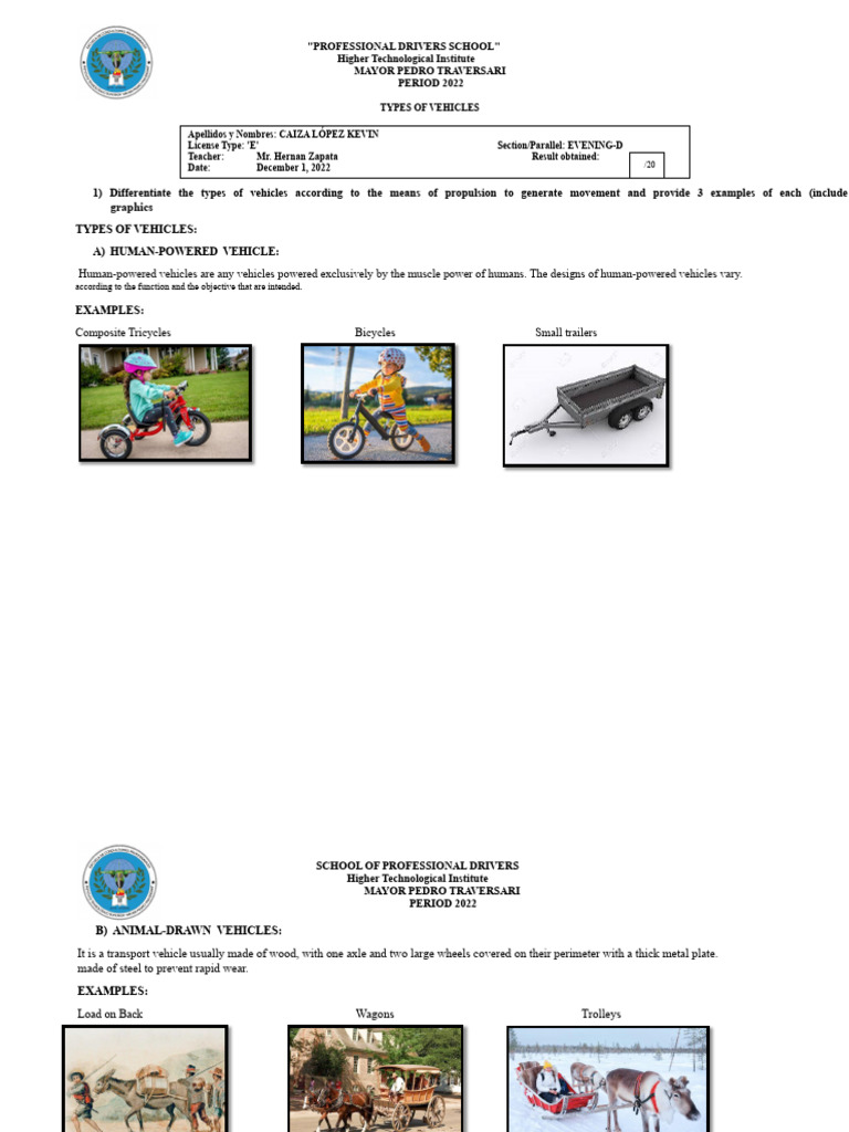 Types of Vehicles - D - License e - Caiza Kevin | PDF | Vehicles ...