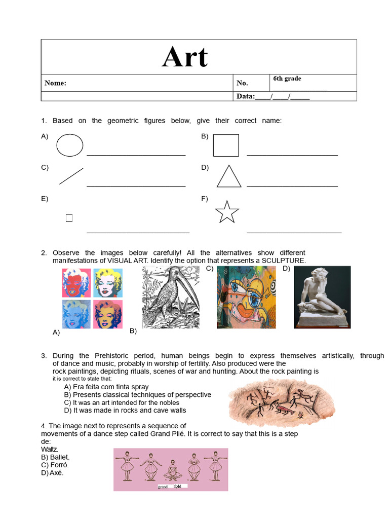 6th Grade Visual Art Worksheet | PDF