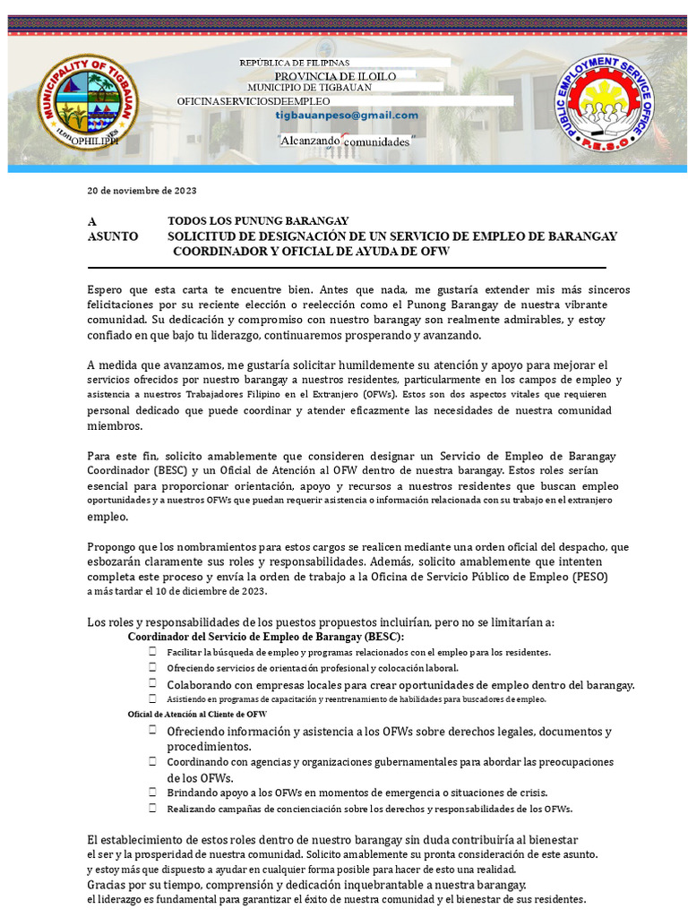 Carta-Solicitud Coordinadores-PESO Barrio | PDF