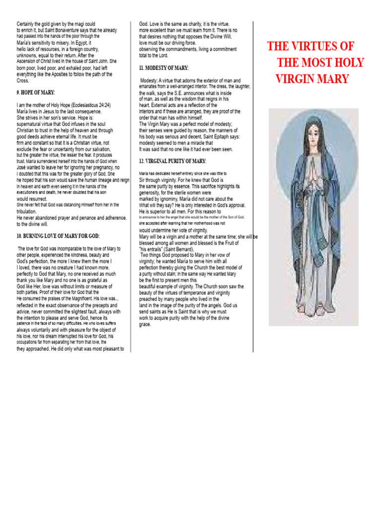 Virtues of the Virgin Mary Explained | PDF | Mary, Mother Of Jesus | Virtue