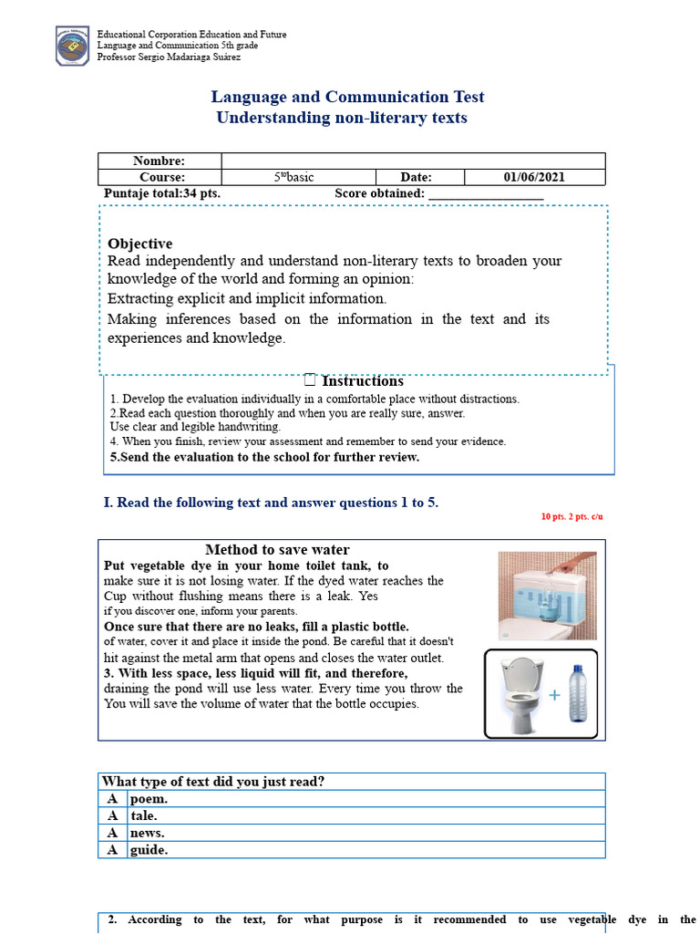 TEST INSTRUCTIVE TEXTS 5th | PDF | Fruit Preserves | Water