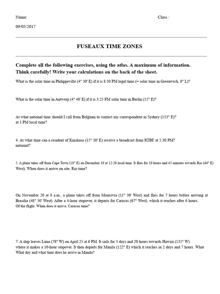 Time zone exercises | PDF