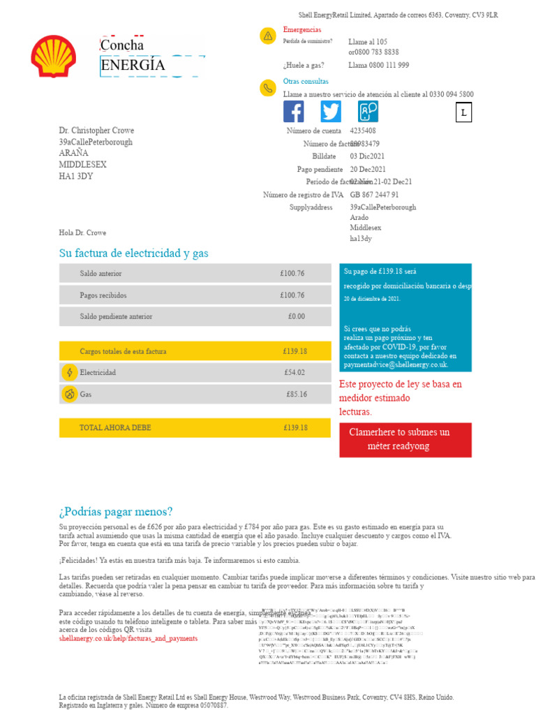 Contacto y Facturación de Shell Energy | PDF