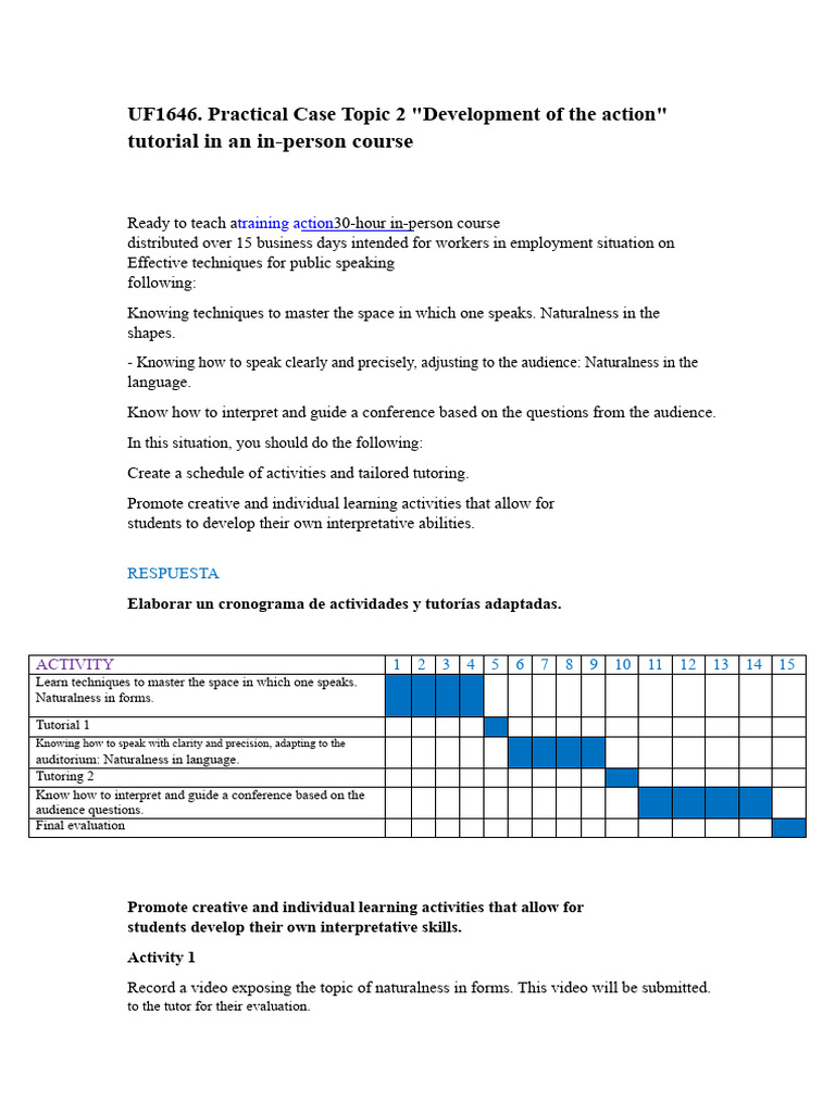 UF1646. Practical Case Topic 2 Development of tutorial action in a face ...