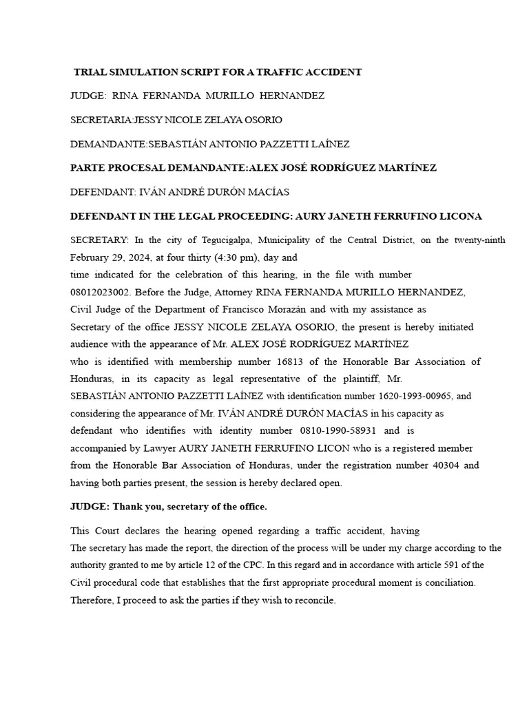 SCRIPT FOR A SIMULATED TRIAL OF A TRAFFIC ACCIDENT | PDF | Damages ...