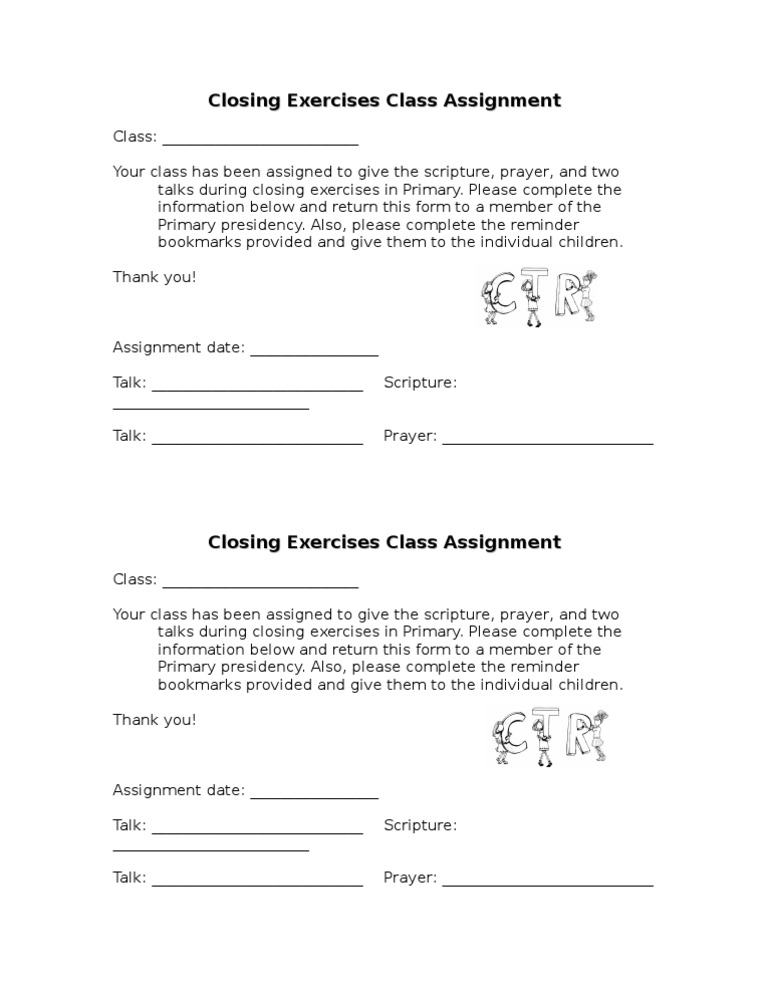 Closing Exercises Assignment Reminder | PDF